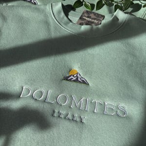 Dolomites Embroidered Crewneck: Neutral Earthy Tones Italian Alps ...