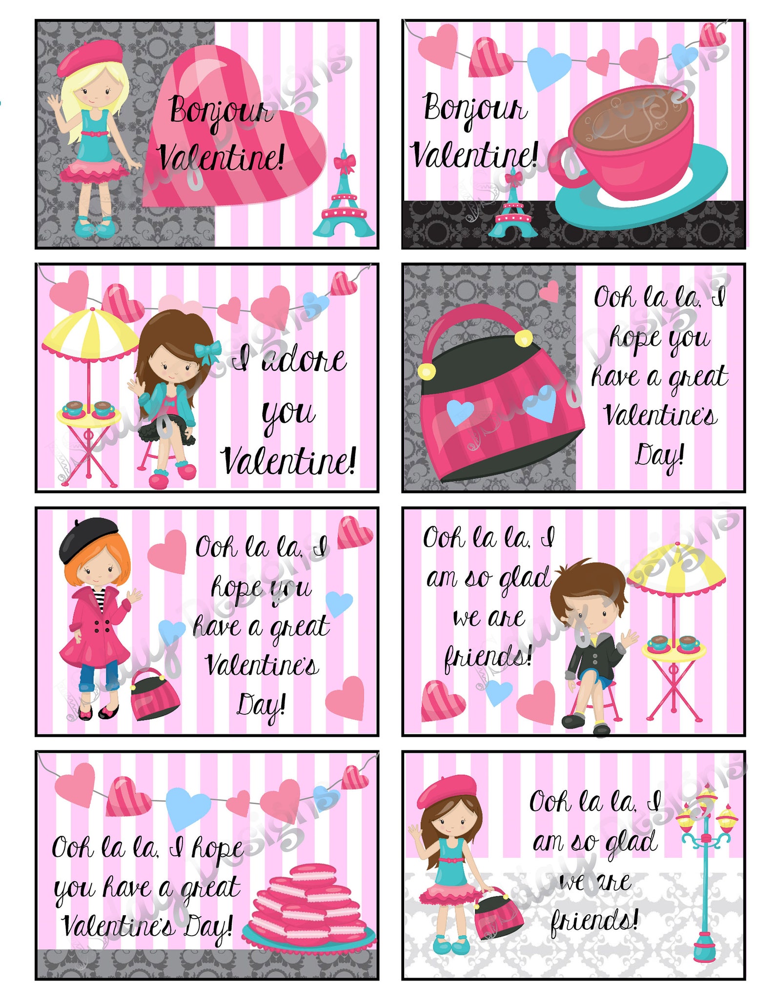 Paris French Valentine Valentine's Day Valentines Class - Etsy