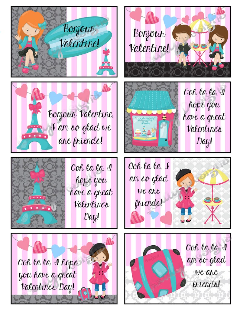 Paris French Valentine Valentine's Day Valentines Class - Etsy