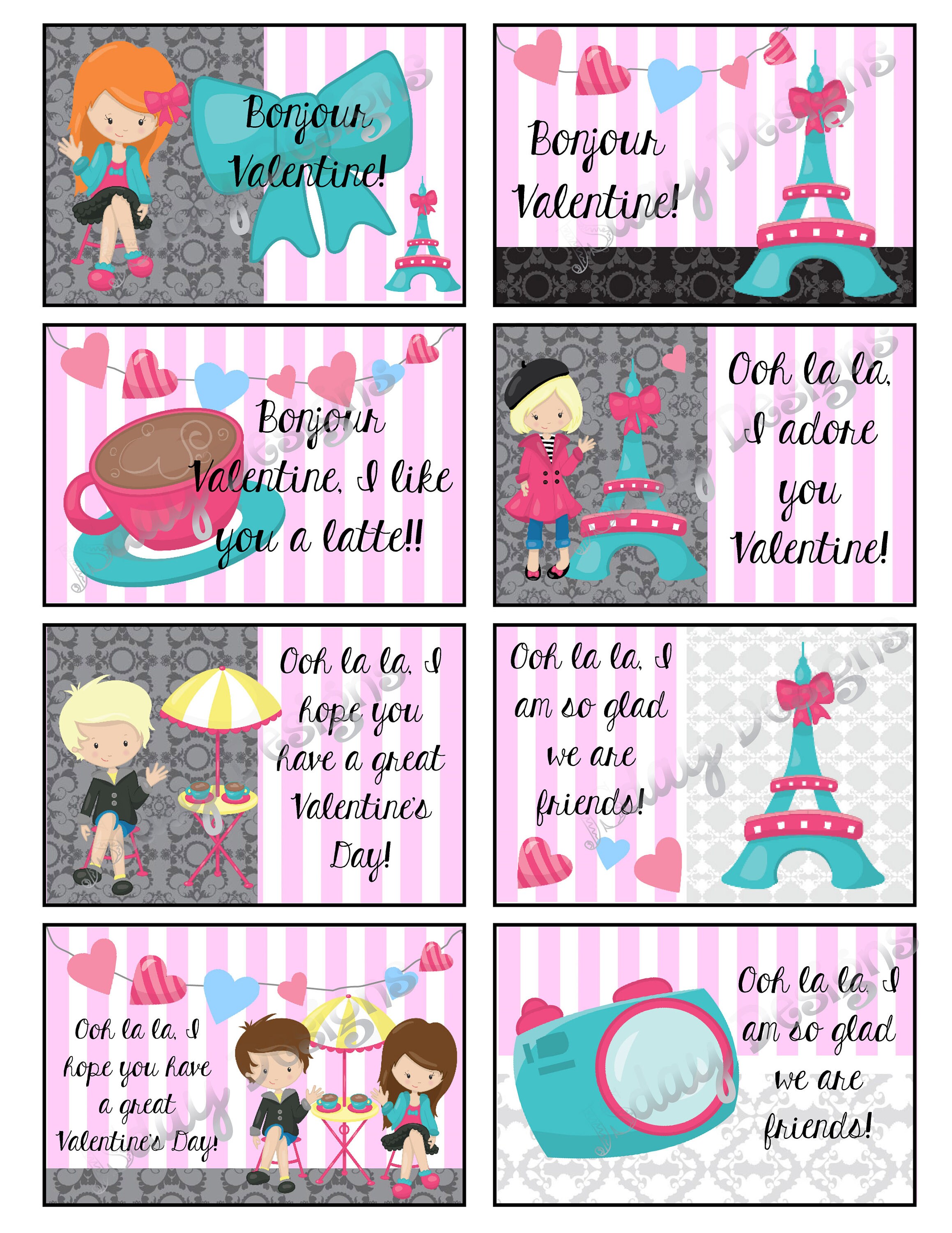 Paris French Valentine Valentine's Day Valentines Class - Etsy