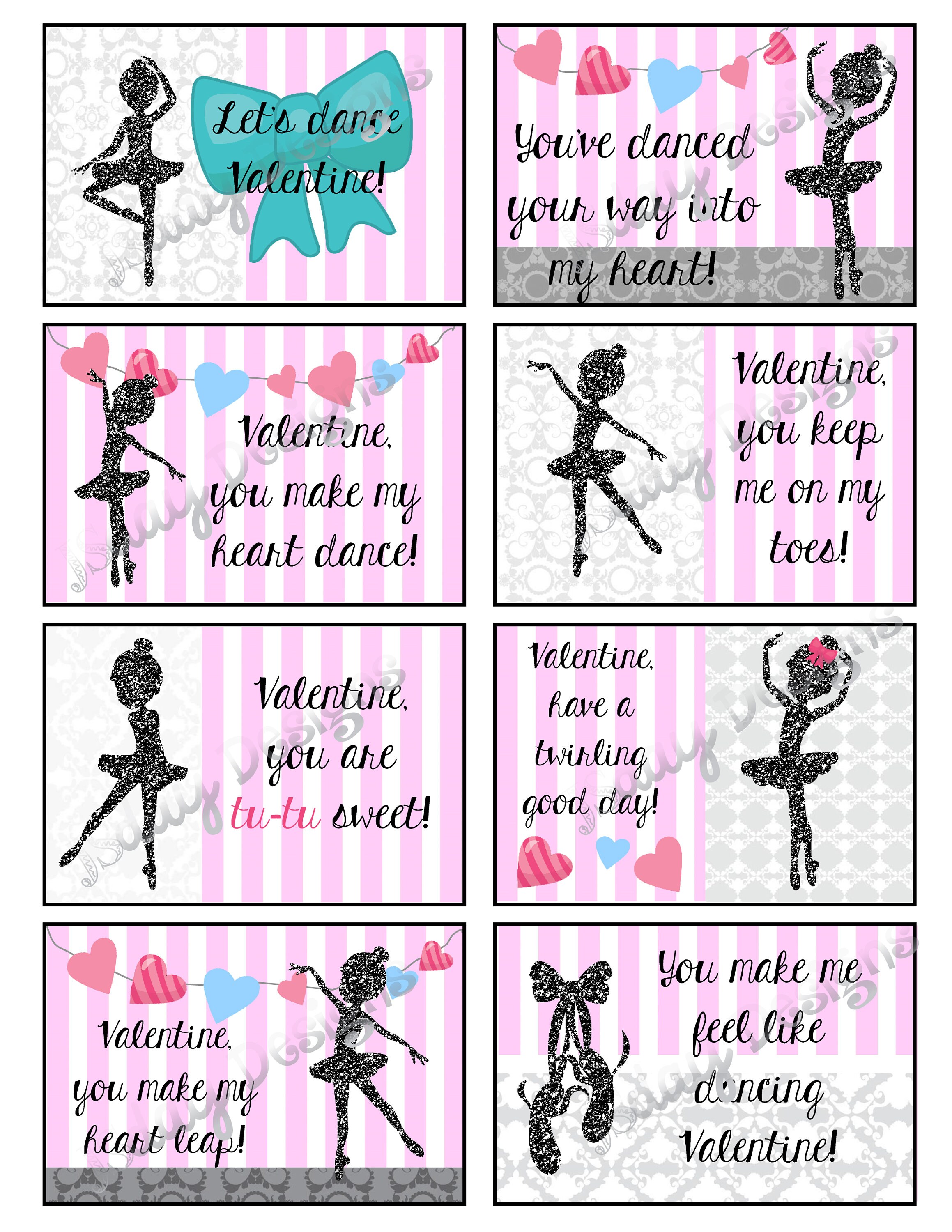 Ballet Dance Valentine Cards for kids Valentine's Day | Etsy