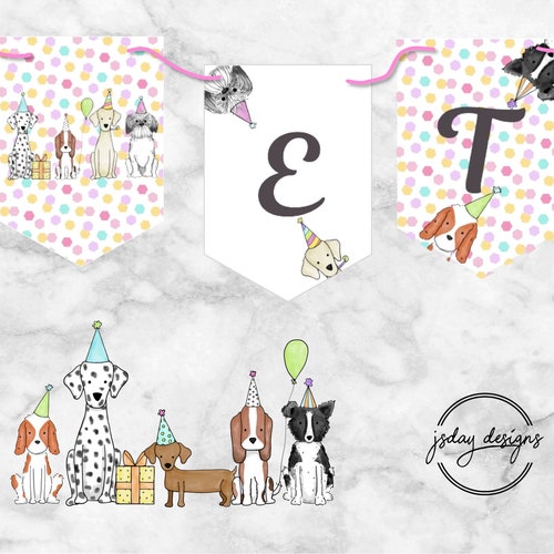 Puppy Dog Happy Birthday Pennant Banner Editable Printable - Etsy