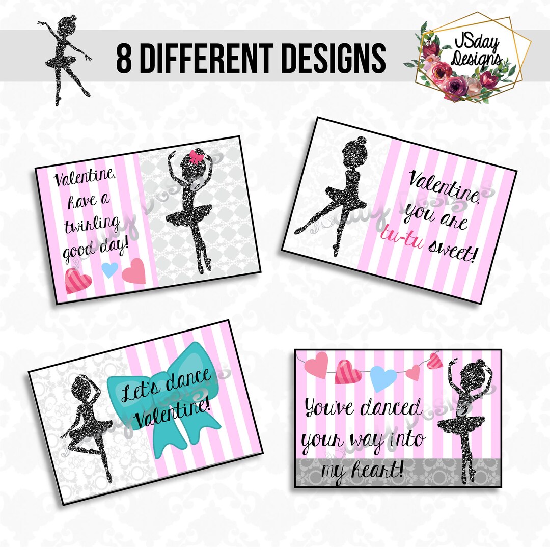 Ballet Dance Valentine Cards for Kids Valentine's Day Valentines Class ...
