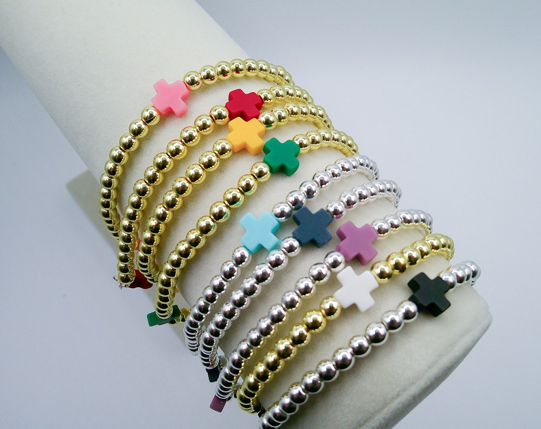Resin Cross Bead Bracelet, Cross Bead Bracelet, 18k Gold Bead Bracelets ...