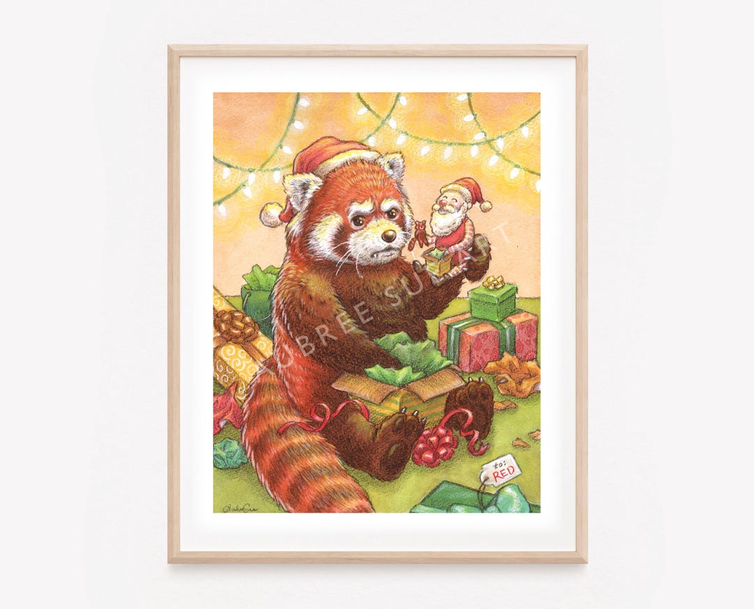 Red Panda Santa Holiday Art Print - 8x10 - Etsy