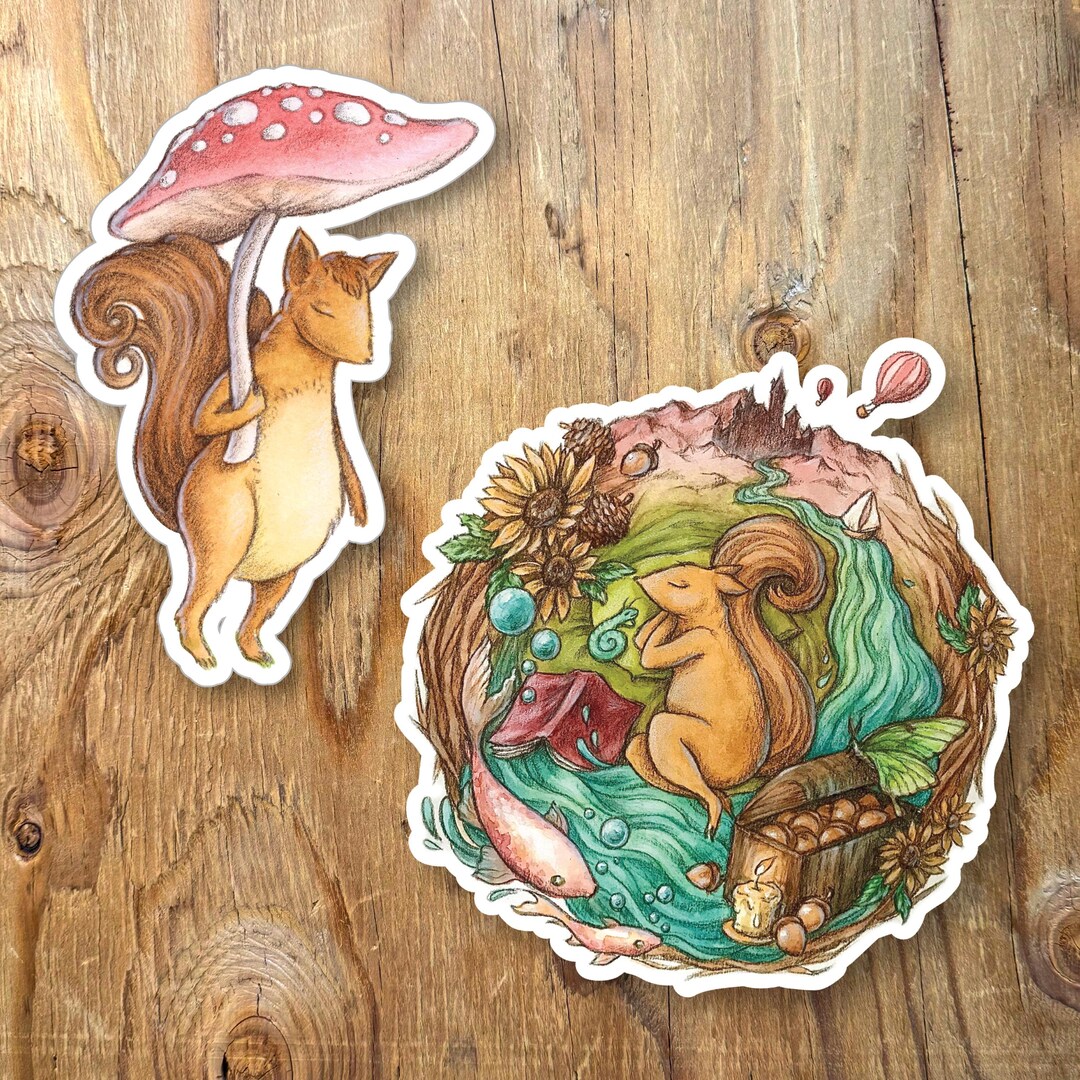 Squirrel Stickers | Mushroom Cottagecore | Water-resistant Gloss Vinyl ...