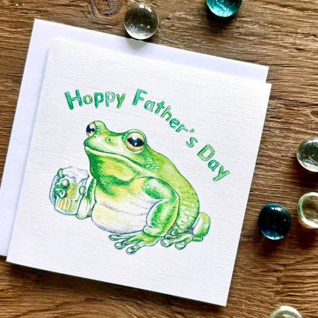 Hoppy Father S Day Greeting Card Frog Beer Pun Blank Inside With