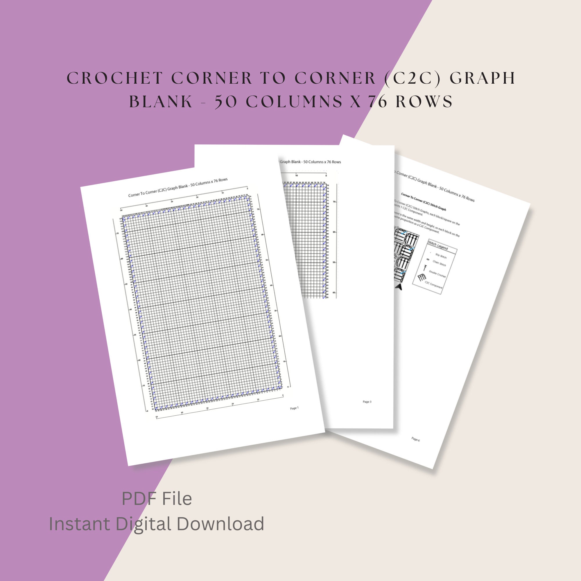 Crochet Corner to Corner, C2C, Graph Blank, 50 Columns X 76 Rows ...