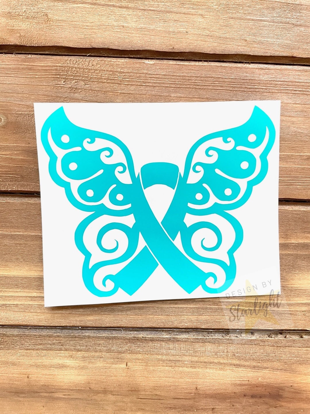 Butterfly Cancer Ribbon Ovarian Cancer Teal Ribbon Awareness Decal ...