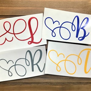 Initial With Heart Heart Monogram Initial Decal Heart Decal Glitter ...