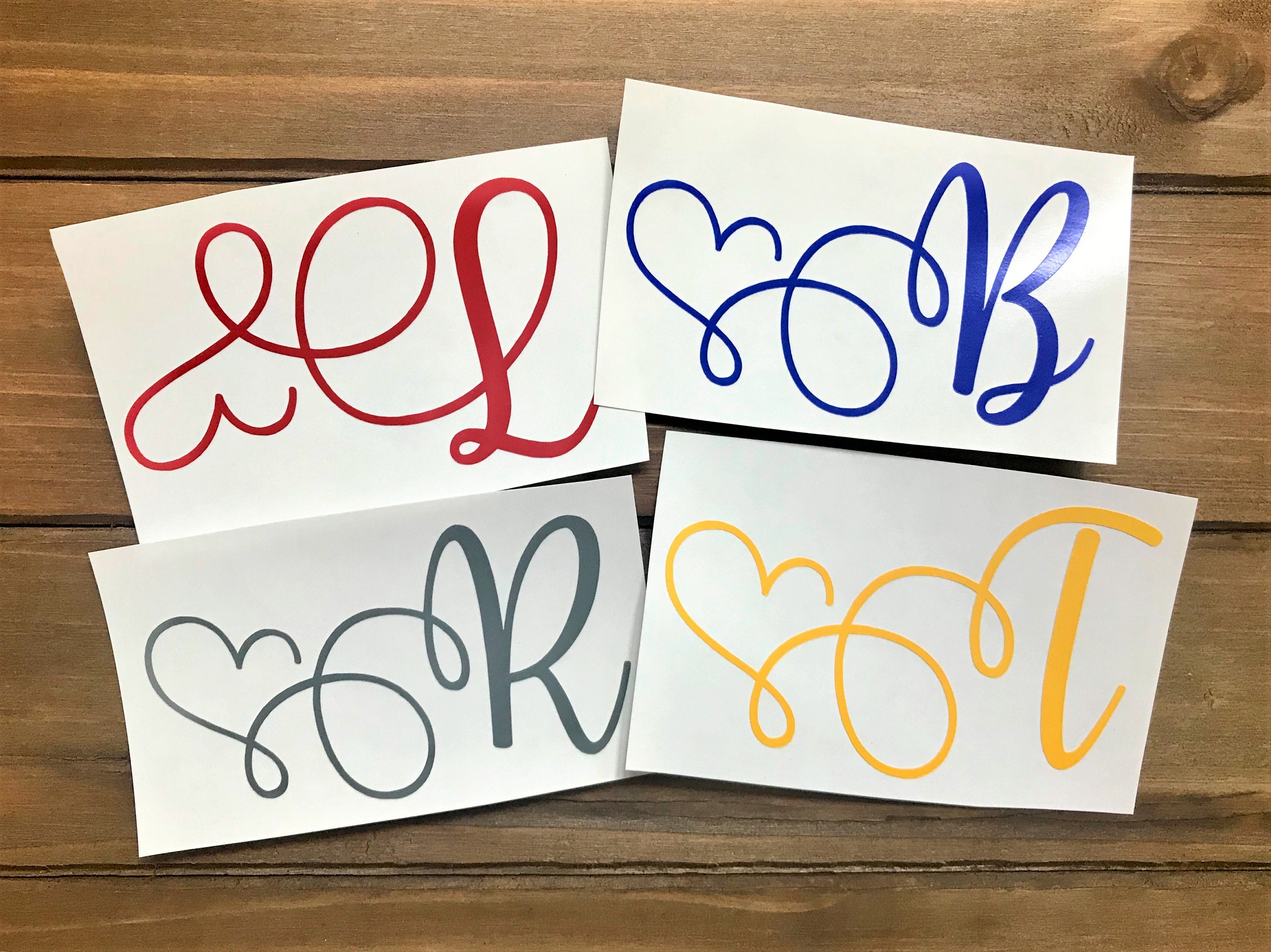 Initial With Heart Heart Monogram Initial Decal Heart | Etsy