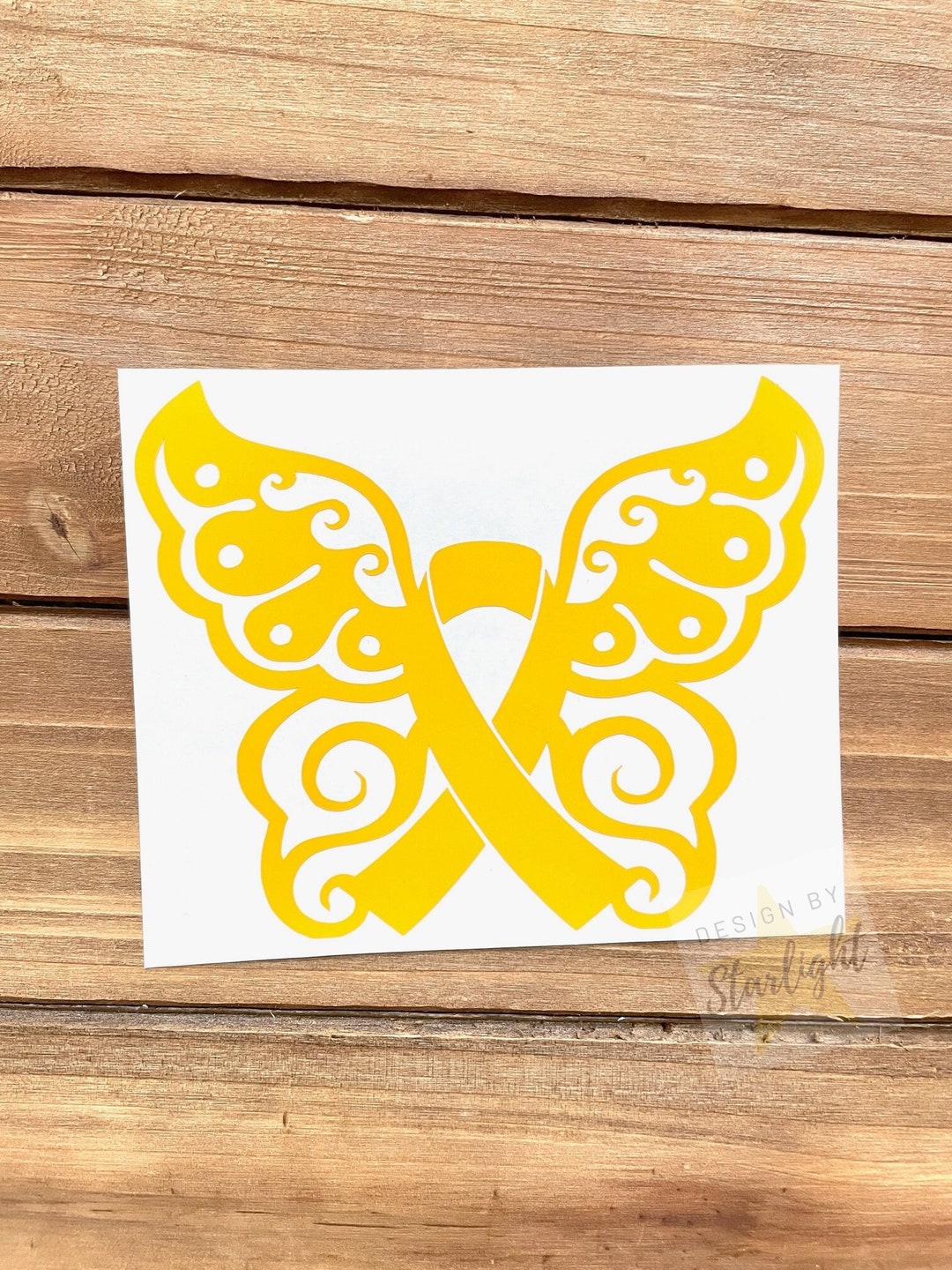 Butterfly Cancer Ribbon Bone Cancer Yellow Ribbon - Etsy