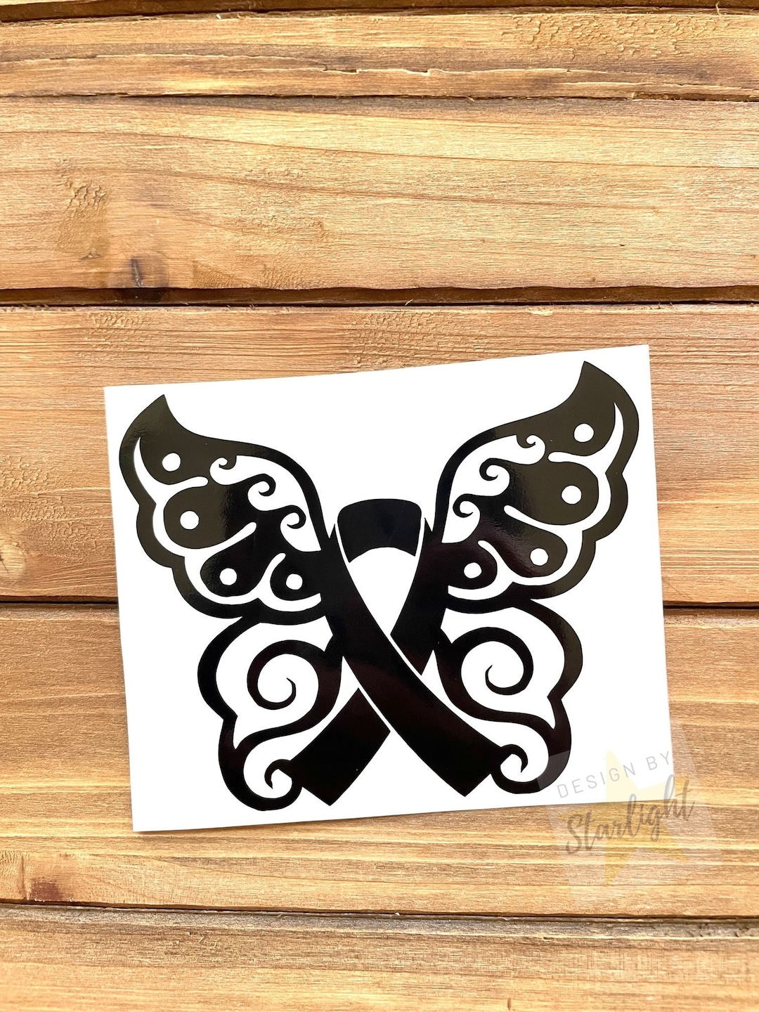 Butterfly Cancer Ribbon Melanoma Skin Cancer Black Ribbon Decal ...