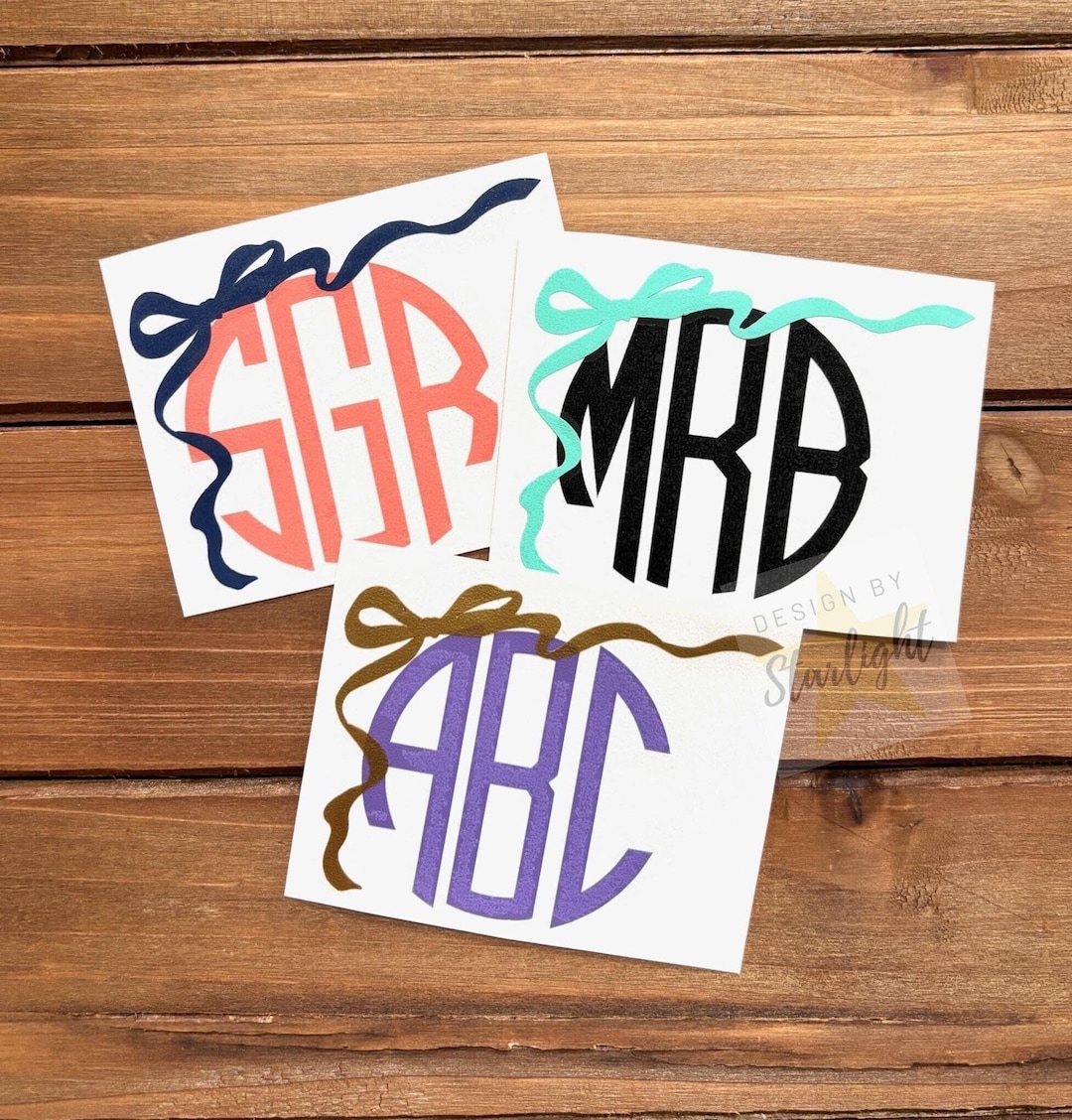 Circle Monogram With Bow - Bow Monogram - Bow Decal - Monogram Decal - Etsy