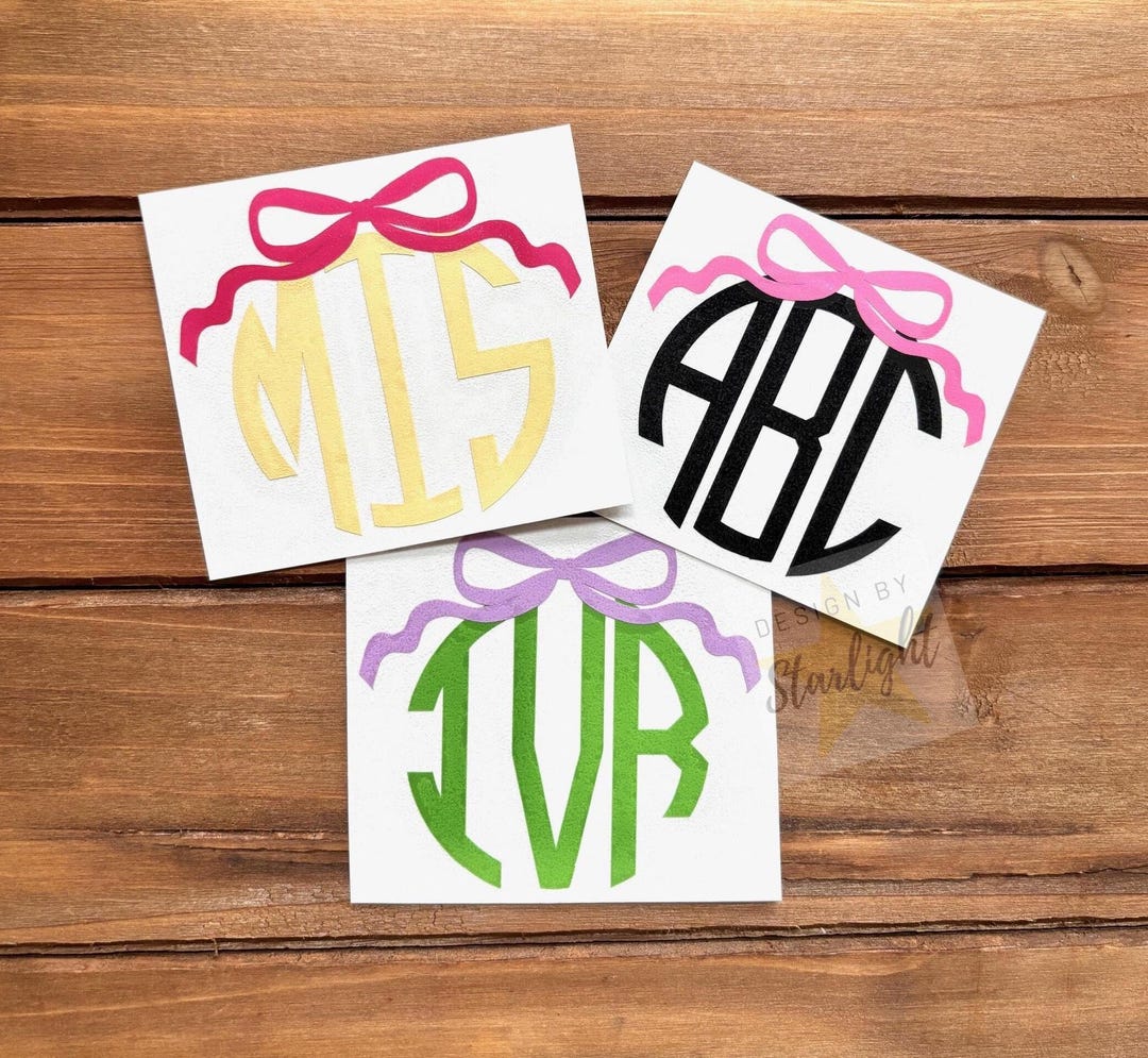 Circle Monogram With Bow - Bow Monogram - Bow Decal - Monogram Decal - Etsy