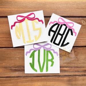 Circle Monogram With Bow - Bow Monogram - Bow Decal - Monogram Decal - Etsy