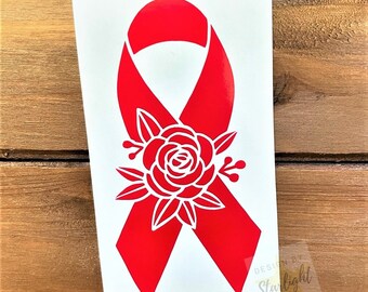 Heart Disease Awareness Ribbon Decal Cardiovascular Heart Health Red ...