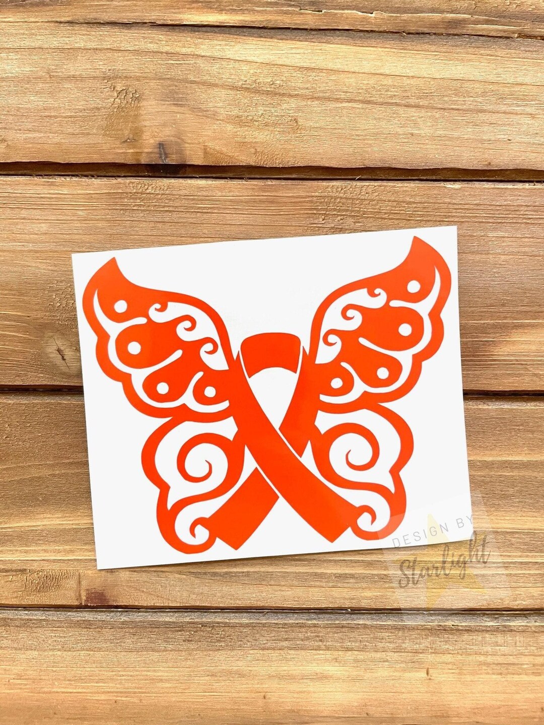 Butterfly Cancer Ribbon - Leukemia - Kidney Cancer - Orange Ribbon ...