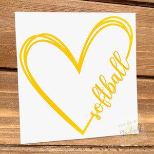 Softball Heart Decal Softball Sticker Sport Decal - Etsy