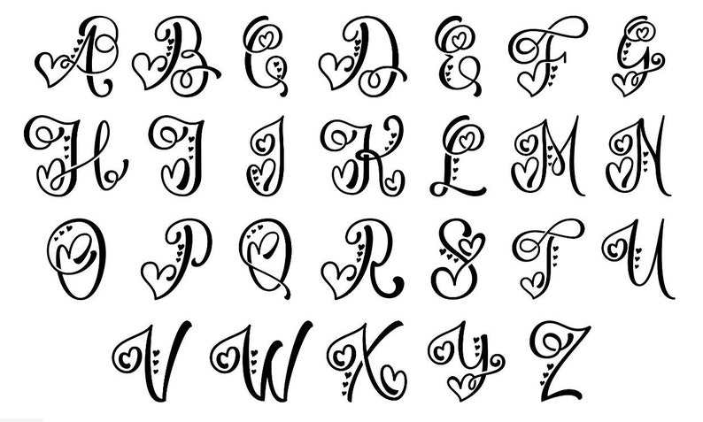 Swirl Heart Initial Heart Monogram Initial Decal Heart | Etsy