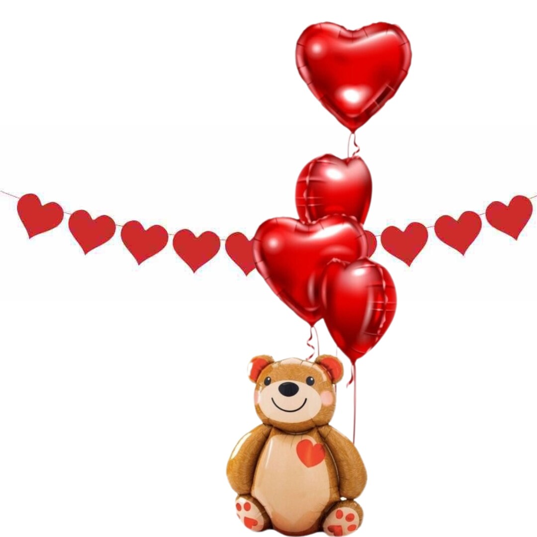TEDDY Bear Balloon With 4 Love Heart, Baby Shower Christening Birthday ...
