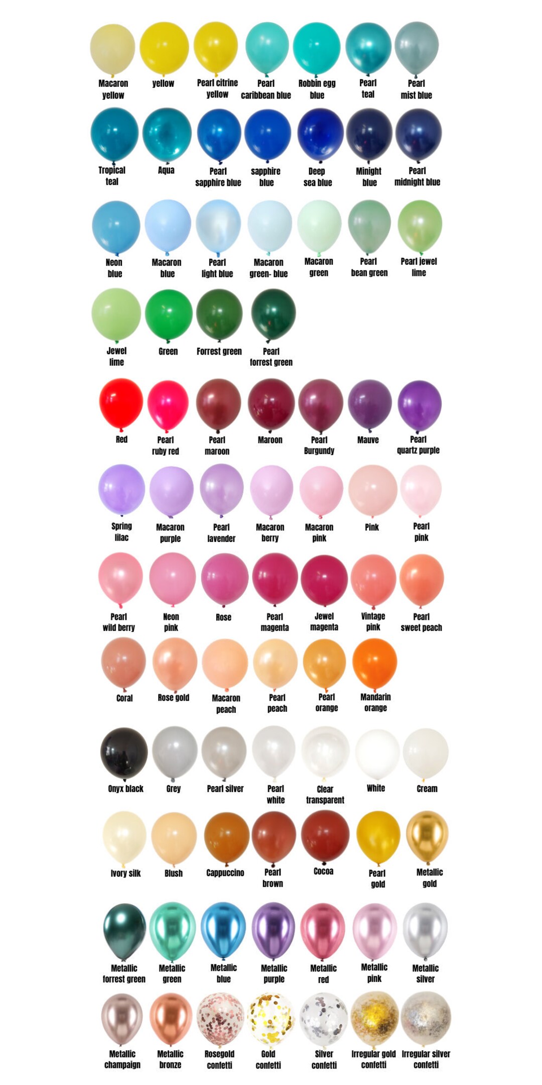 5PC Complete 12 Latex Balloon Chart DIY Balloon Bunch Garland Arch ...