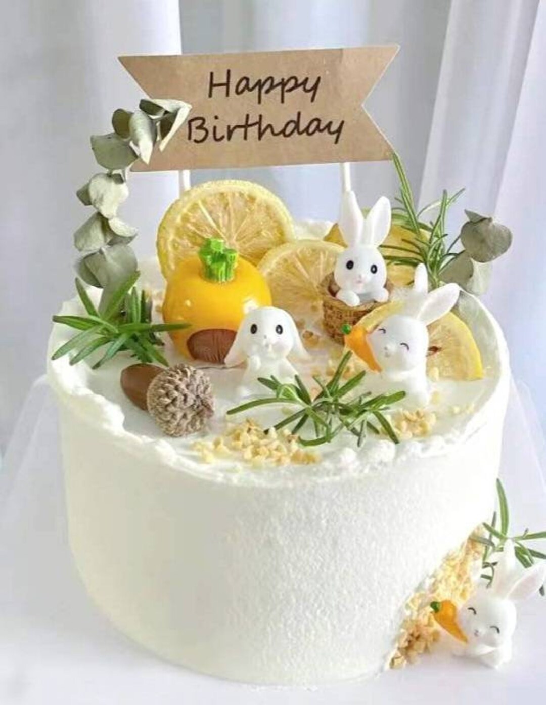 Easter Bunny Rabbit Cake Topper With House, Carrot Rainbow Mushrooms ...