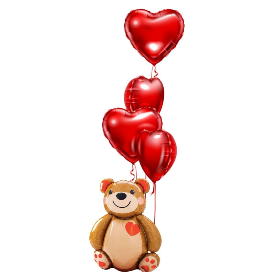 TEDDY Bear Balloon With 4 Love Heart Baby Shower Christening - Etsy