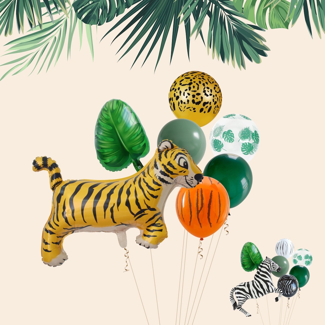 Jungle Safari Zoo Animal Print Zebra and Tiger Balloon Bundle With ...