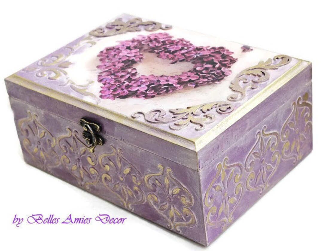 Lilac Wooden Tea Box, Personalized Jewelry Box, Wedding Gift for ...