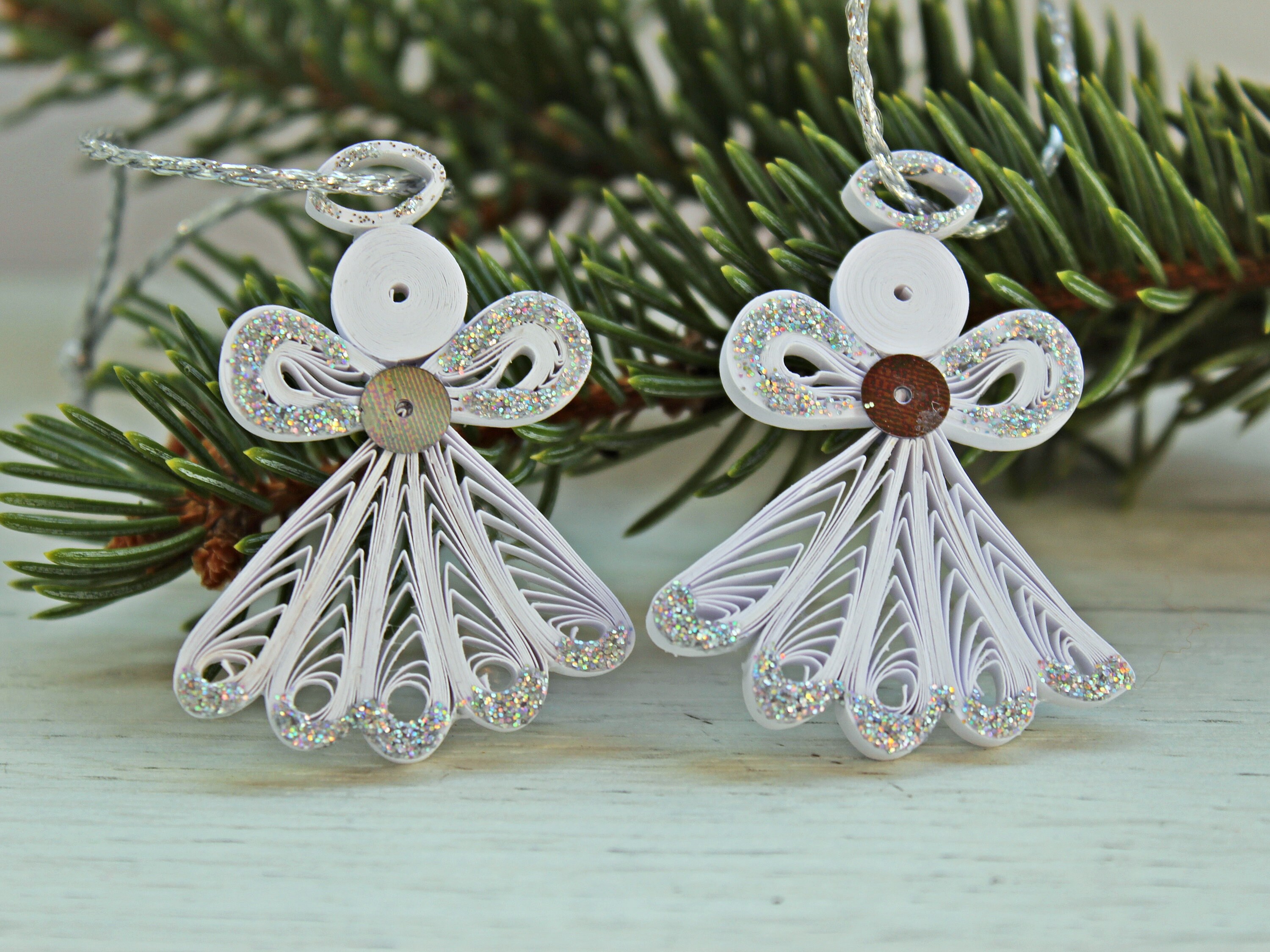Small angels Christmas ornaments set of two paper angel | Etsy