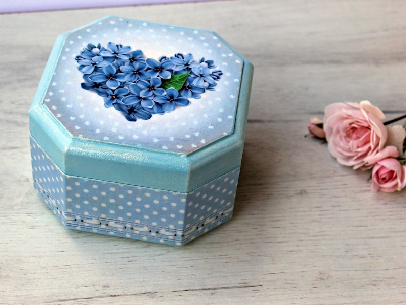 Small Jewelry Box With Blue Lilac Heart, Shabby Chic Elegant Box for ...