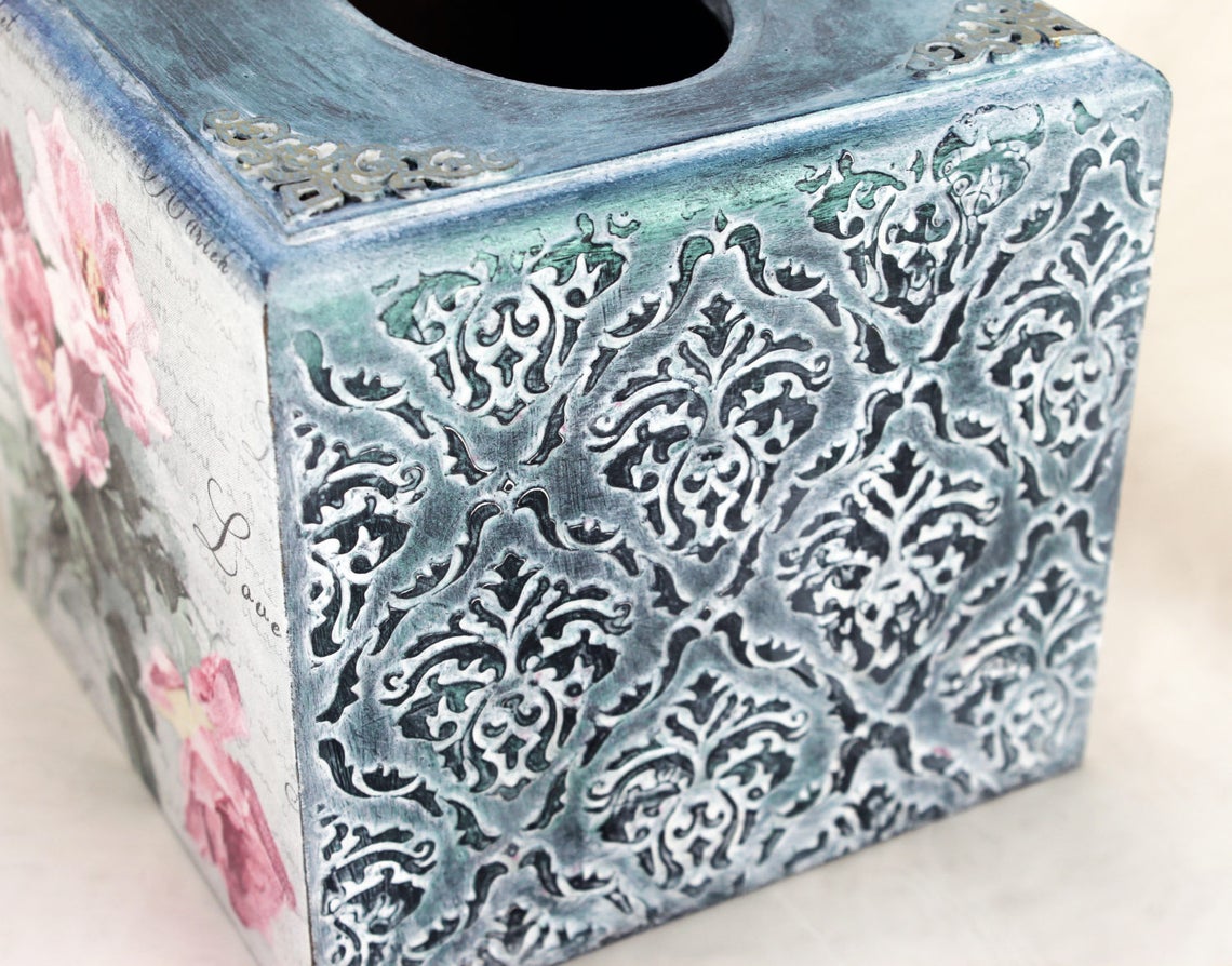 Tissue Box Cover With Vintage Rose, Shabby Tissue Box Holder, Beautiful ...