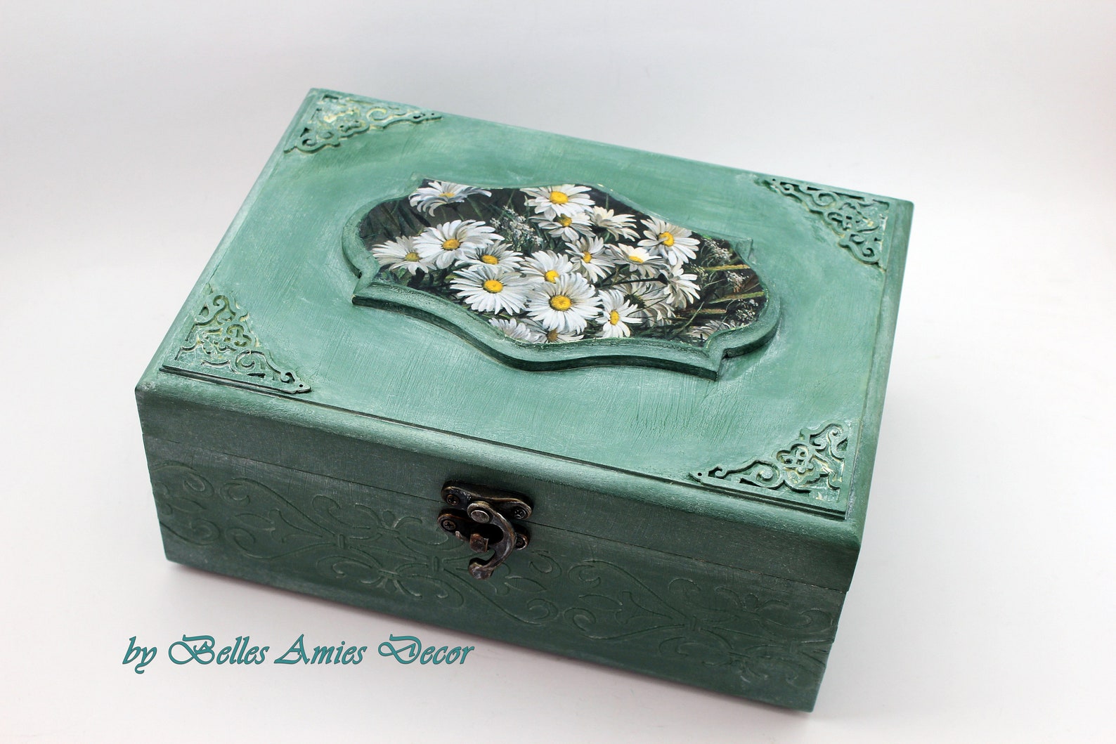 Daisy Tea Box, Wooden Jewelry Box, Elegant Gift for Woman, Green ...