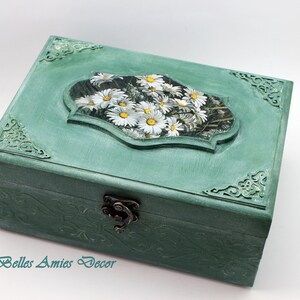 Daisy Tea Box, Wooden Jewelry Box, Elegant Gift for Woman, Green ...