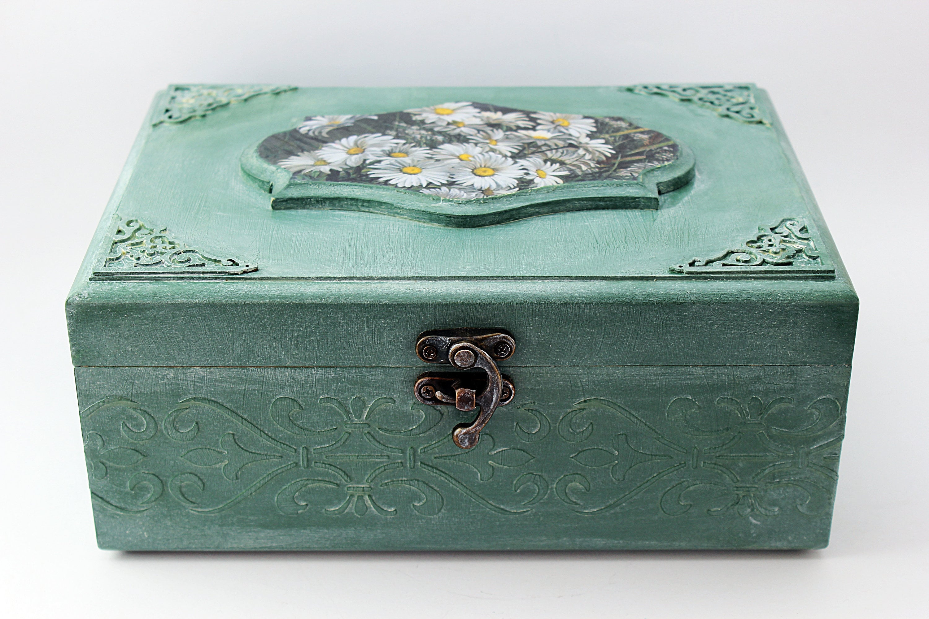 Daisy tea box wooden jewelry box elegant gift for woman | Etsy