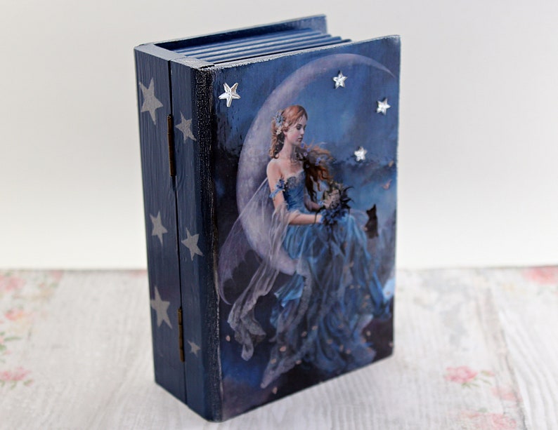Celestial Fantasy Box Book Wooden Jewelry Box Blue Fairy | Etsy