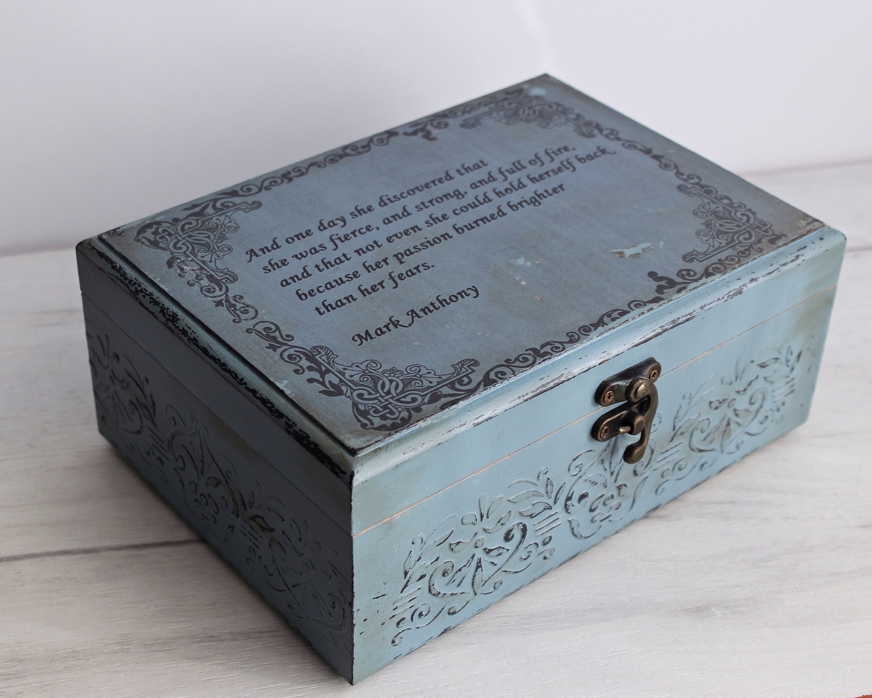 Blue Personalized Tea box favorite quote gift gift for | Etsy