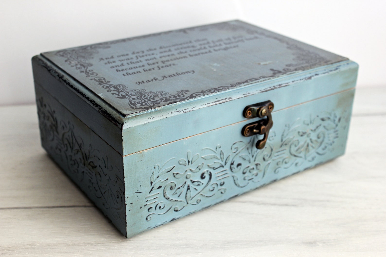 Blue Personalized Tea box favorite quote gift gift for | Etsy