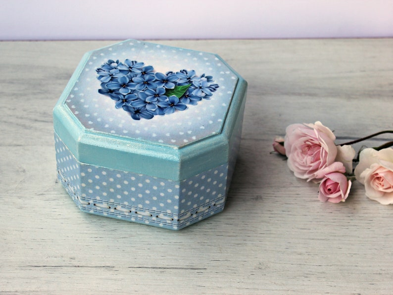 Small Jewelry Box With Blue Lilac Heart Shabby Chic Elegant | Etsy