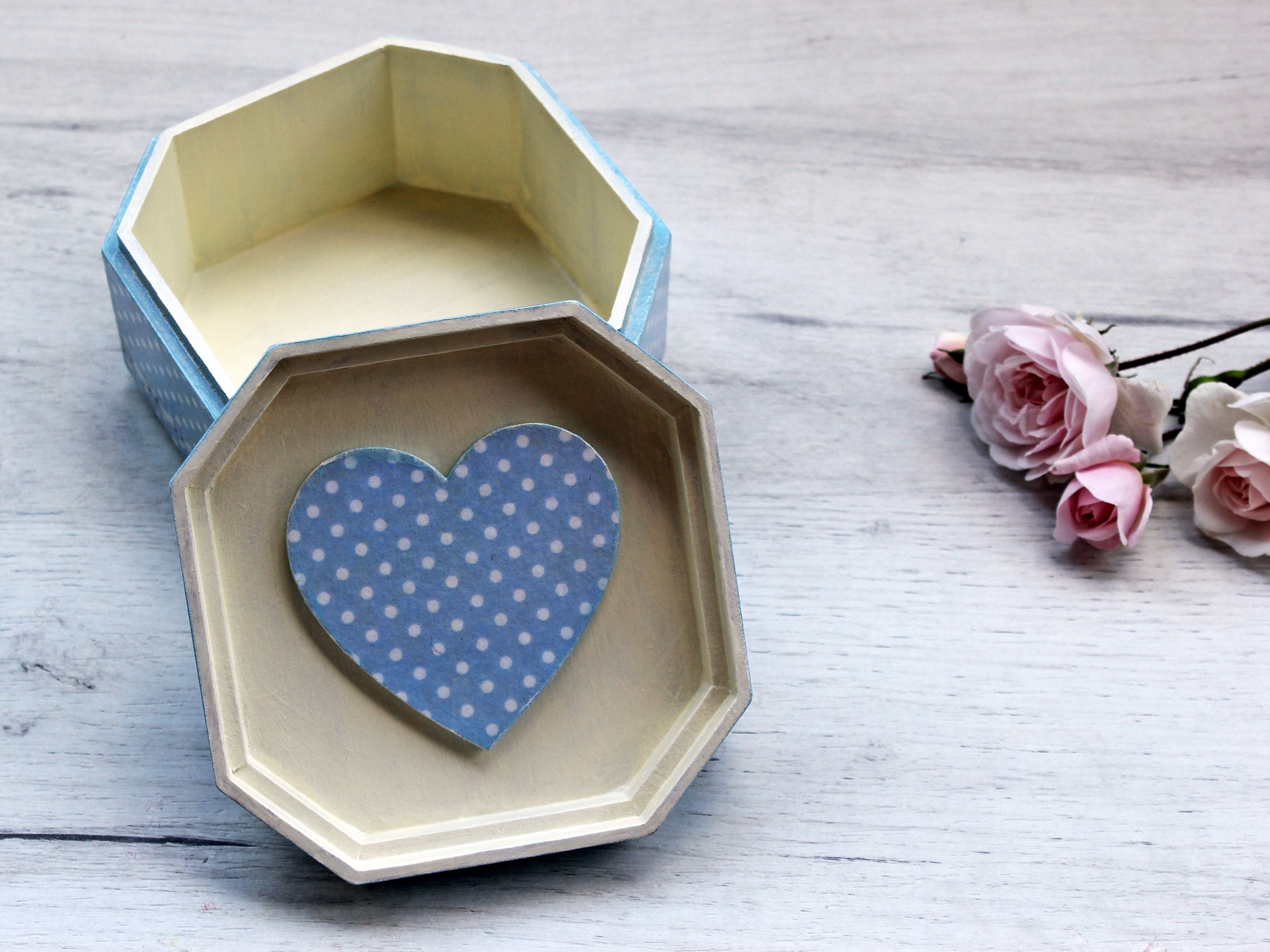 Small jewelry box with blue lilac heart shabby chic elegant | Etsy