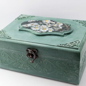 Daisy Tea Box, Wooden Jewelry Box, Elegant Gift for Woman, Green ...