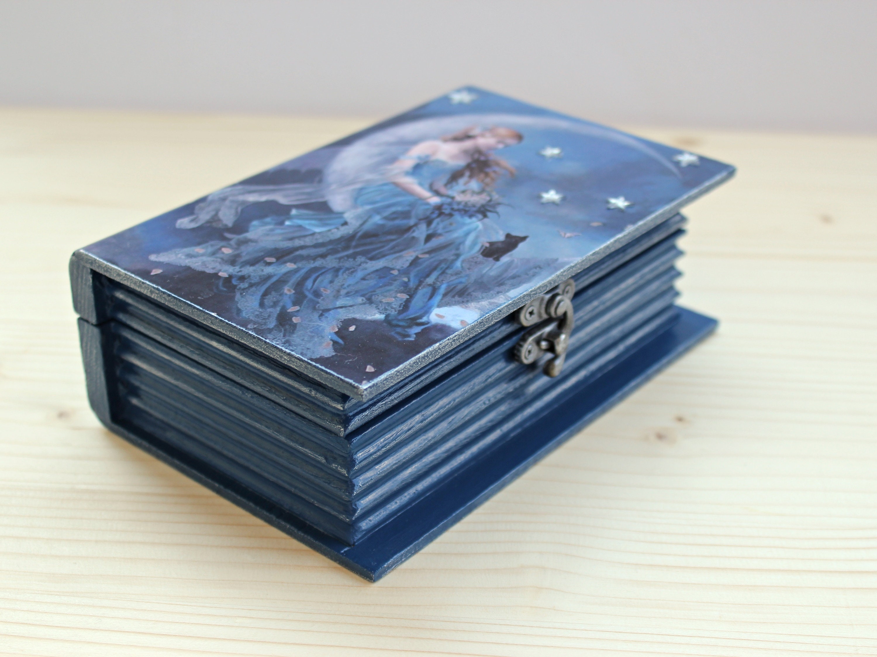 Celestial fantasy box book Wooden Jewelry Box Blue fairy | Etsy