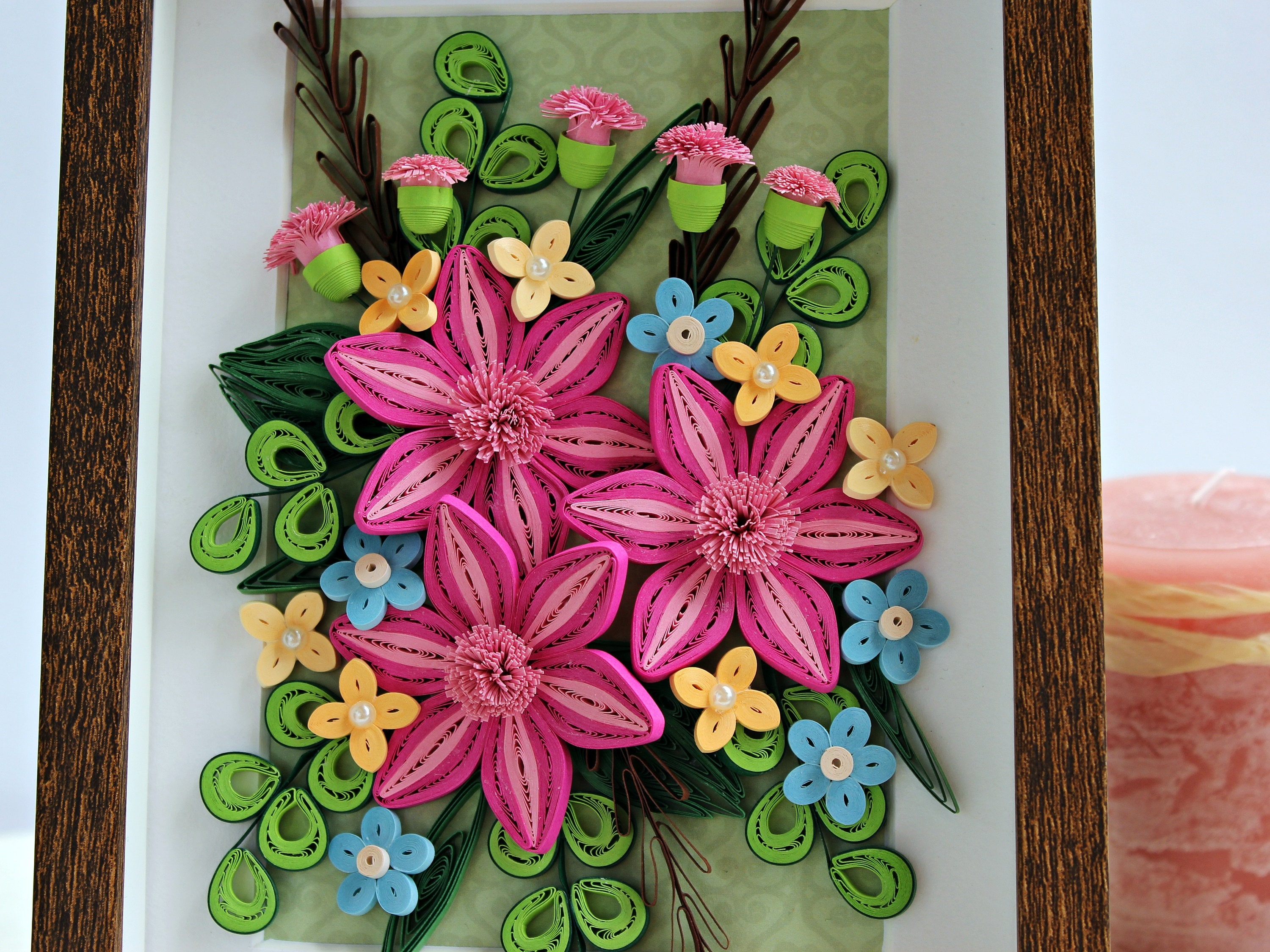 3D Pink Paper Flowers Bouquet in Shadow Box Beautiful Floral | Etsy