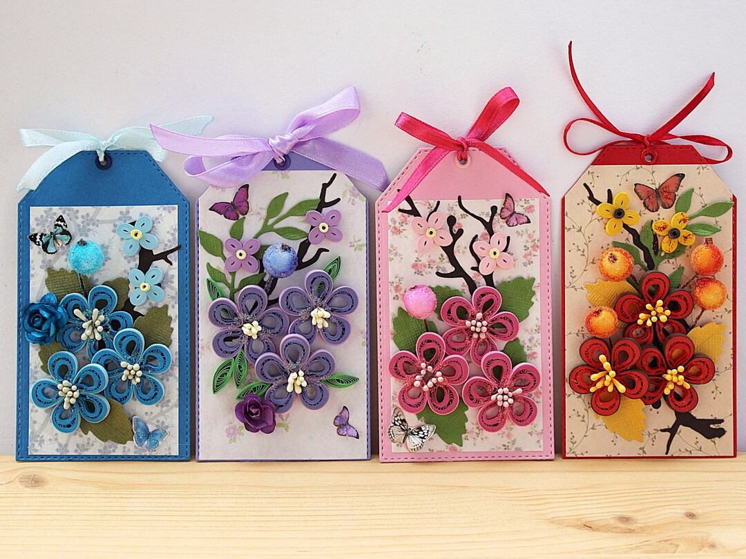 Elegant Paper Gift Tags in Cottage Chic Style and With 3d Flowers, Set ...