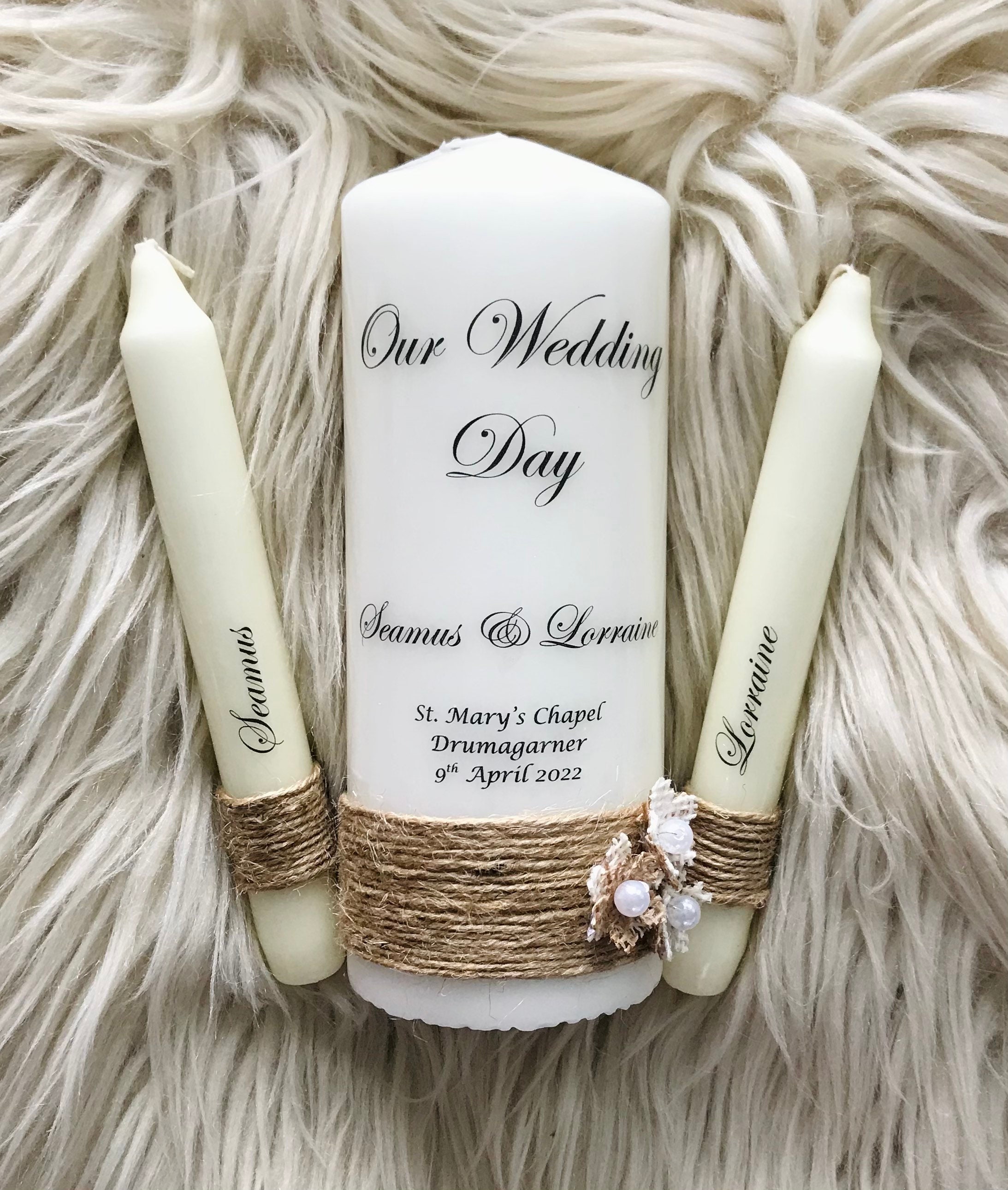 Personalised Rustic Hessian Flowers & Pearls Wedding Unity Set | Etsy