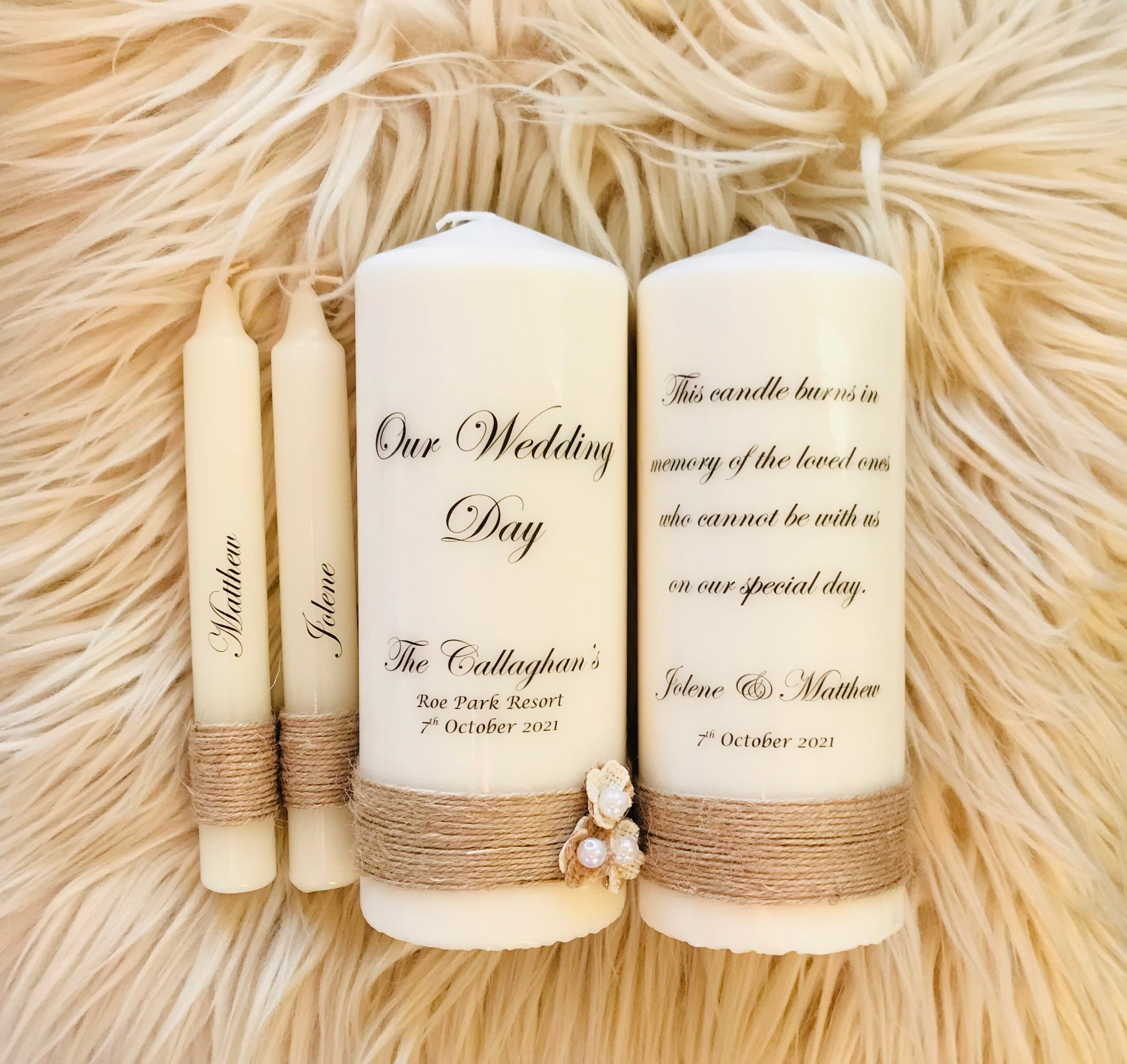 Personalised Rustic Hessian Flowers & Pearls Wedding Unity Set | Etsy
