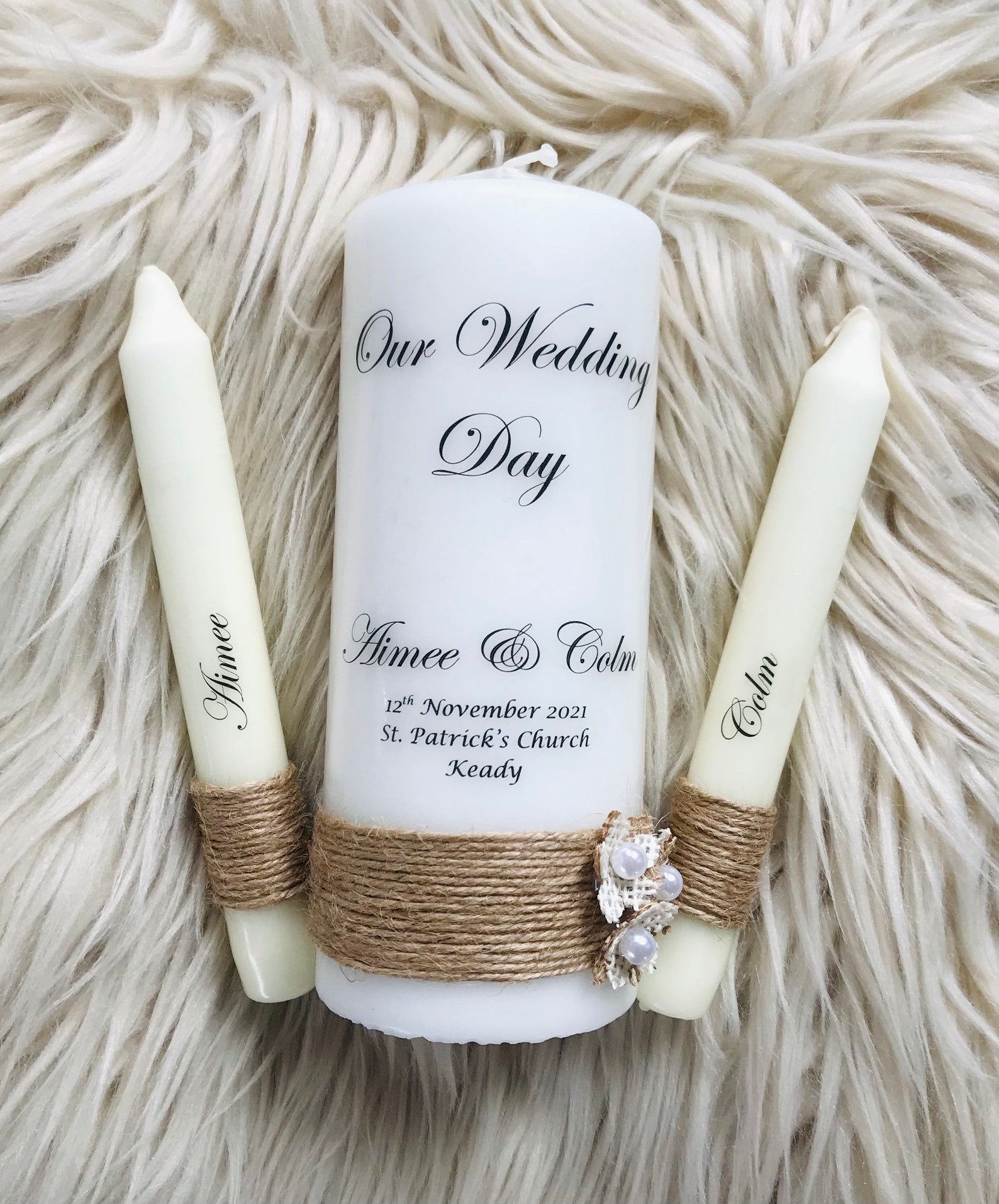 Personalised Rustic Hessian Flowers & Pearls Wedding Unity Set | Etsy