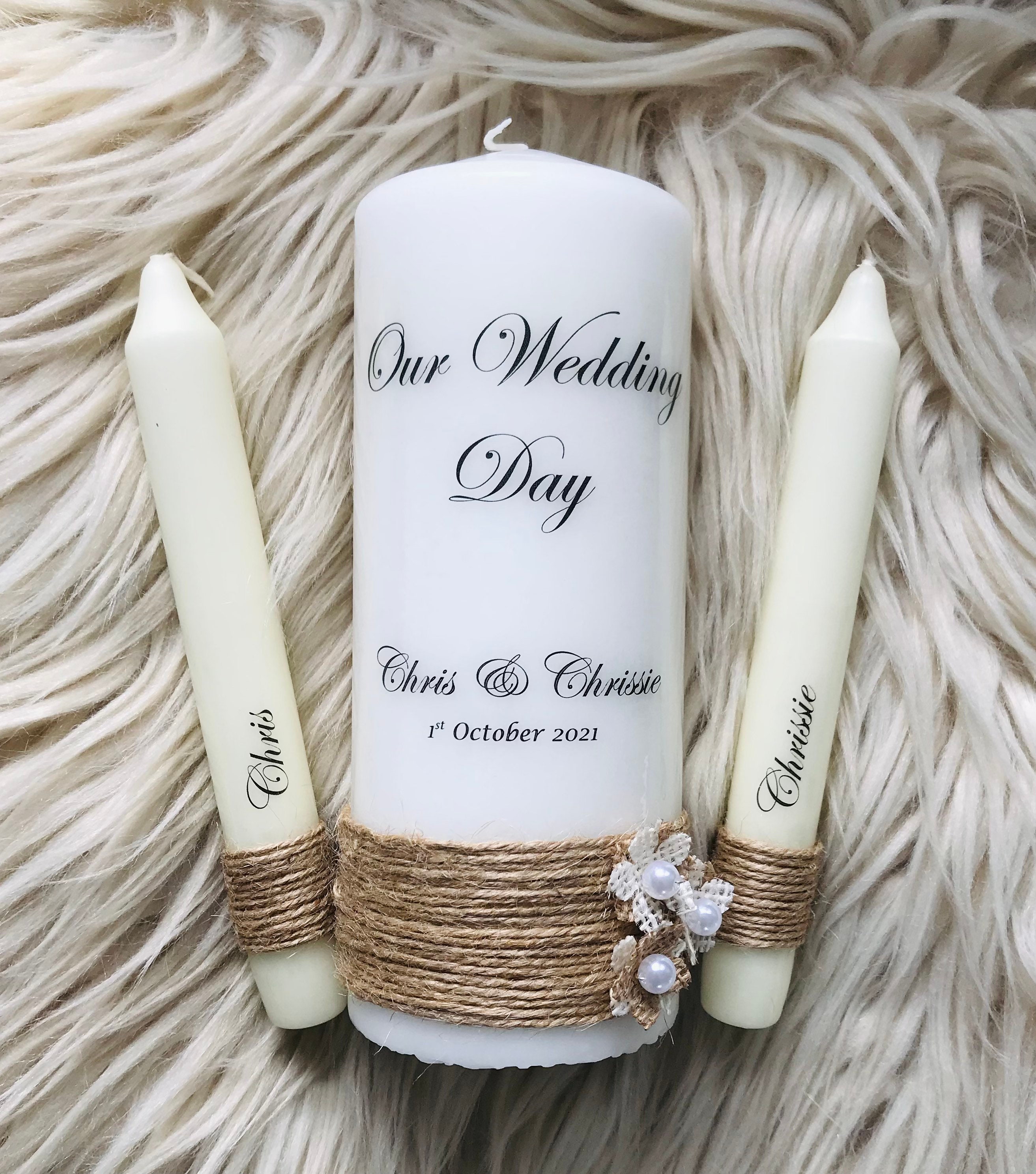 Personalised Rustic Hessian Flowers & Pearls Wedding Unity Set | Etsy