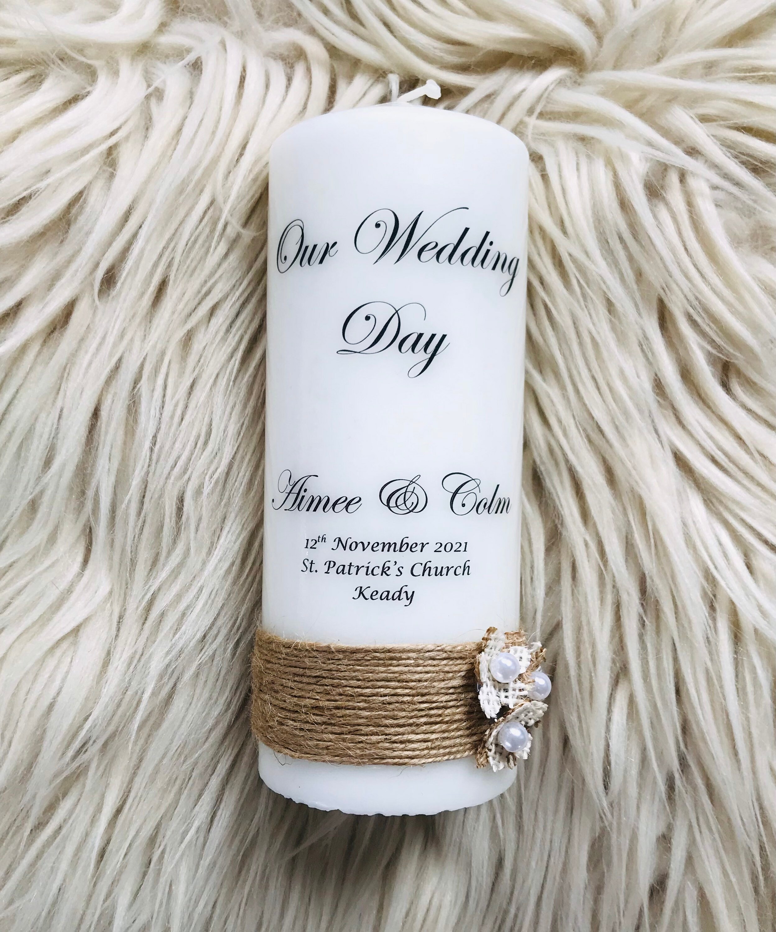 Personalised Rustic Hessian Flowers & Pearls Wedding Unity Set | Etsy